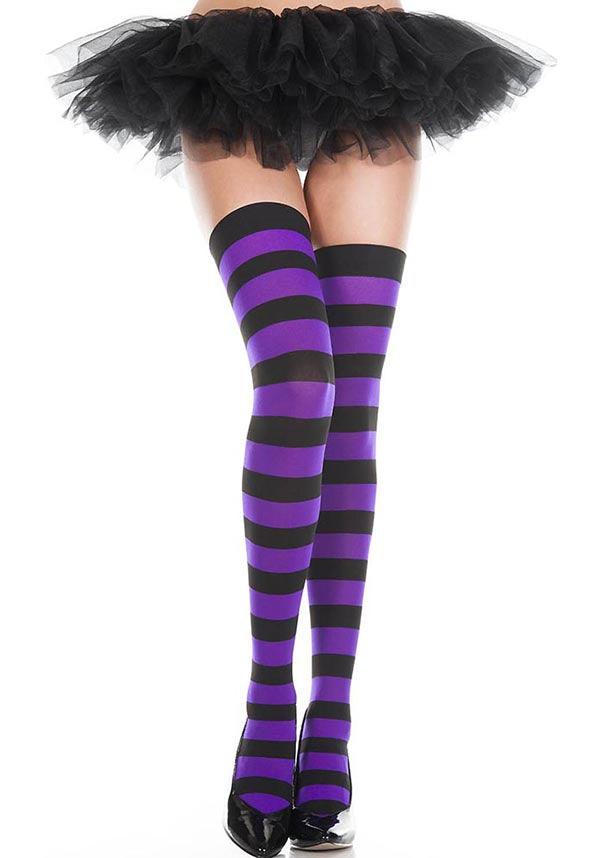 Throne The Fancy Squid Wide Stripe Blackpurple Thigh Highs
