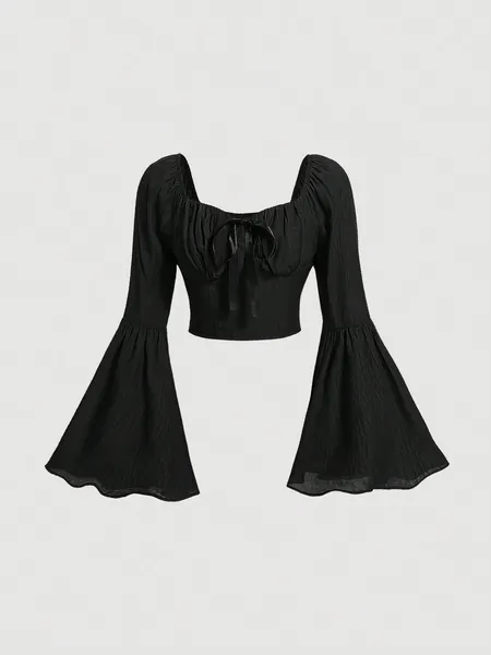 Throne | Kira | SHEIN MOD Camisa crop unicolor con cordón delantero de ...
