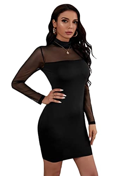 Throne | GORGLITTER Women's Mesh Sheer Bodycon Mini Dress Long Sleeve ...
