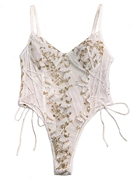 Throne Theboldblonde Lilosy Women Sexy Lace Up Floral Embroidered